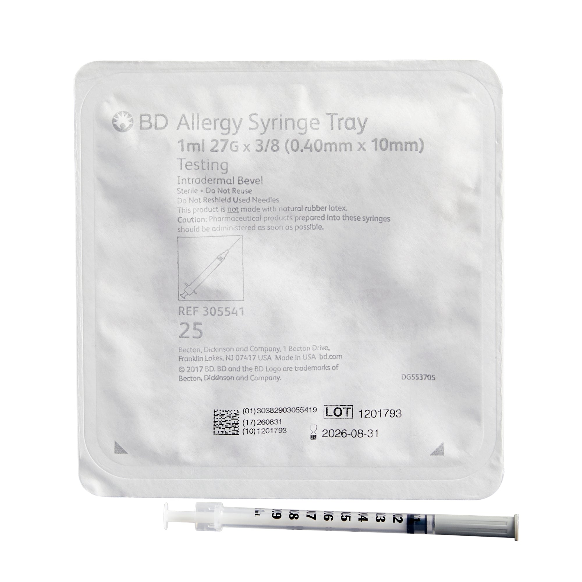 BD 305541 Allergist Tray, 1ml Needle, 27G x 3/8", Intradermal Bevel ...
